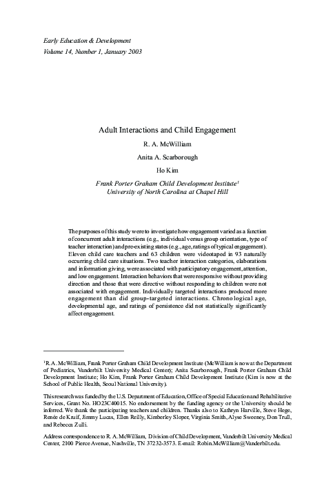(PDF) Adult Interactions and Child Engagement
