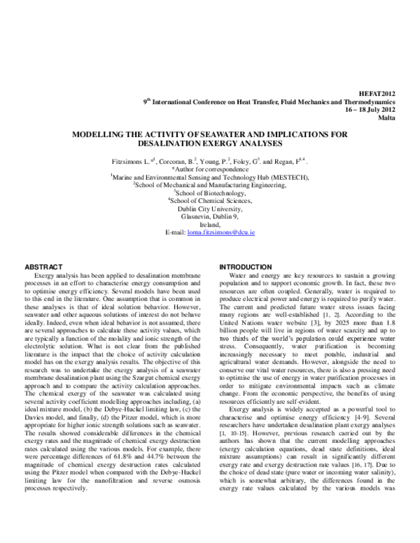 (PDF) Modelling the Activity of Seawater and Implications for ...