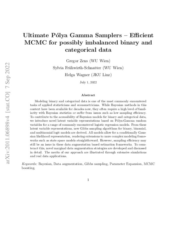 (PDF) Ultimate P\'olya Gamma Samplers -- Efficient MCMC for possibly imbalanced binary and ...
