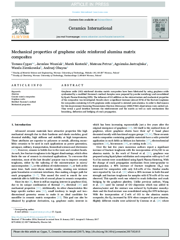 (PDF) Mechanical properties of graphene oxide reinforced alumina matrix ...