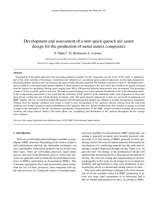 (PDF) Development and assessment of a new quick quench stir caster ...