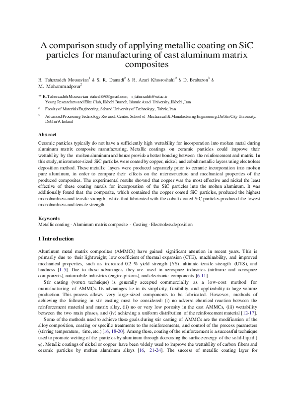 (PDF) A comparison study of applying metallic coating on SiC particles for manufacturing of cast ...
