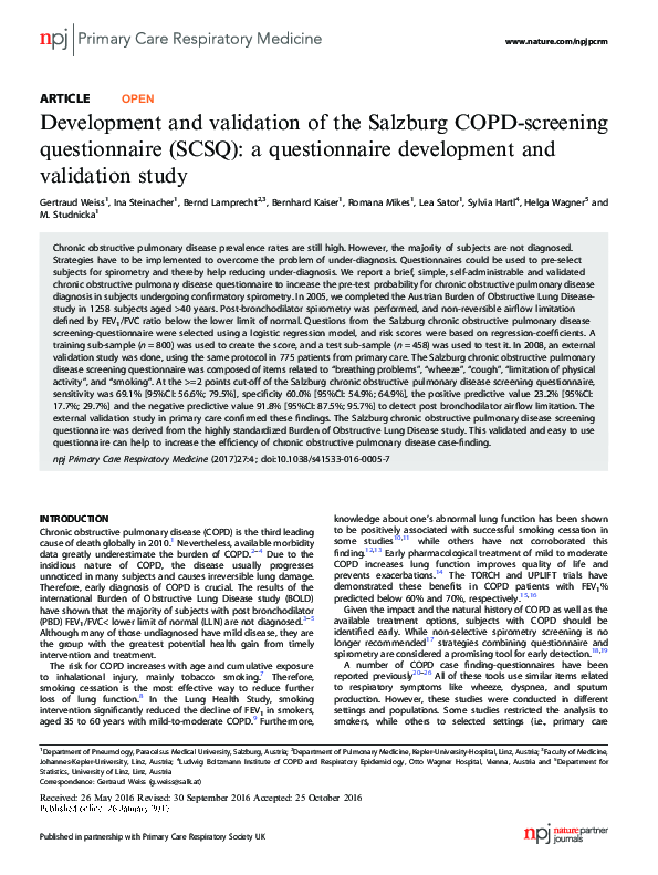 (PDF) Development and validation of the Salzburg COPD-screening ...