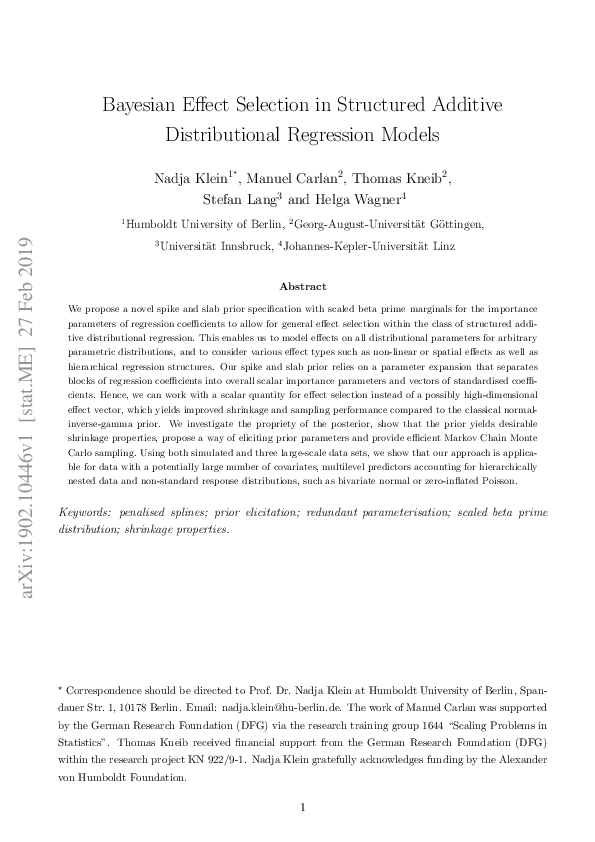 (PDF) Bayesian Effect Selection in Structured Additive Distributional Regression Models