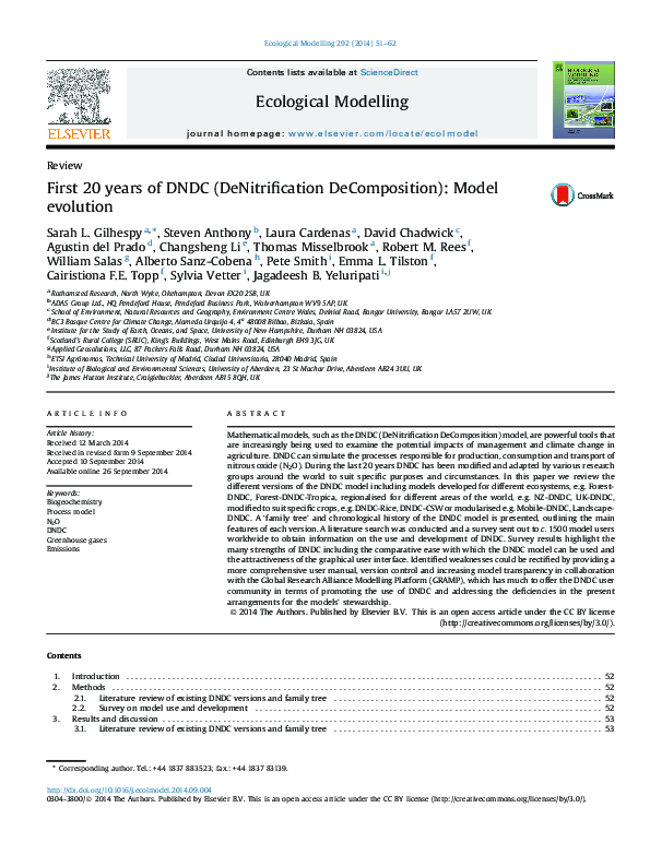 (PDF) First 20 years of DNDC (DeNitrification DeComposition): Model ...