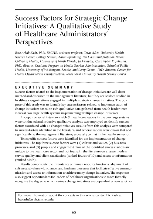 (PDF) Success Factors for Strategic Change Initiatives: A Qualitative ...