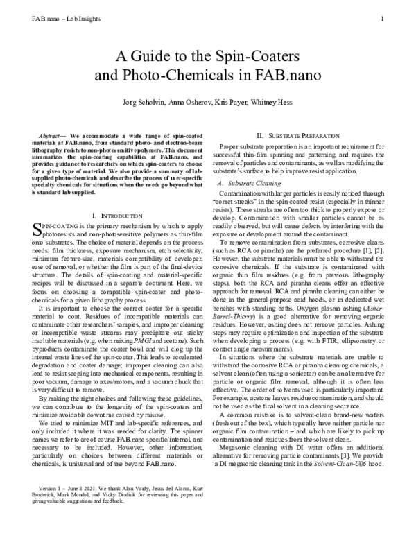 (PDF) A Guide to the Spin-Coaters and Photo-Chemicals in FAB . nano