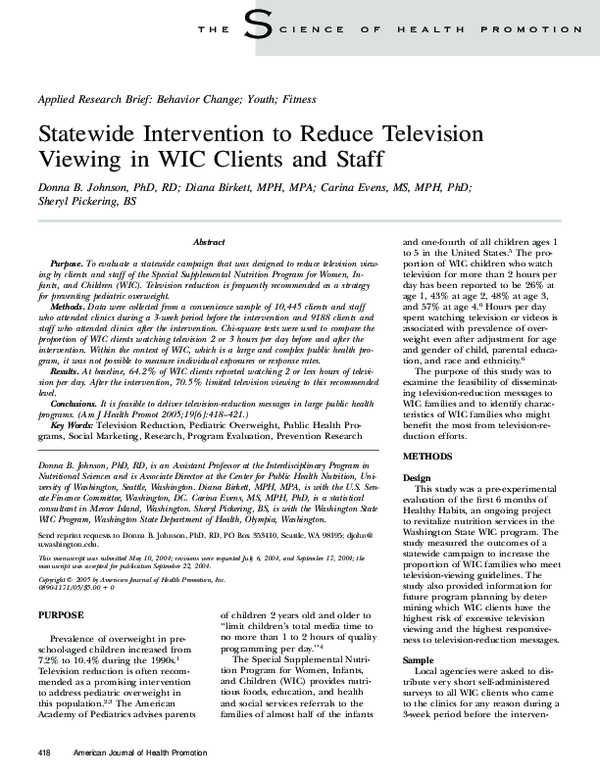 (PDF) Statewide Intervention to Reduce Television Viewing in WIC ...