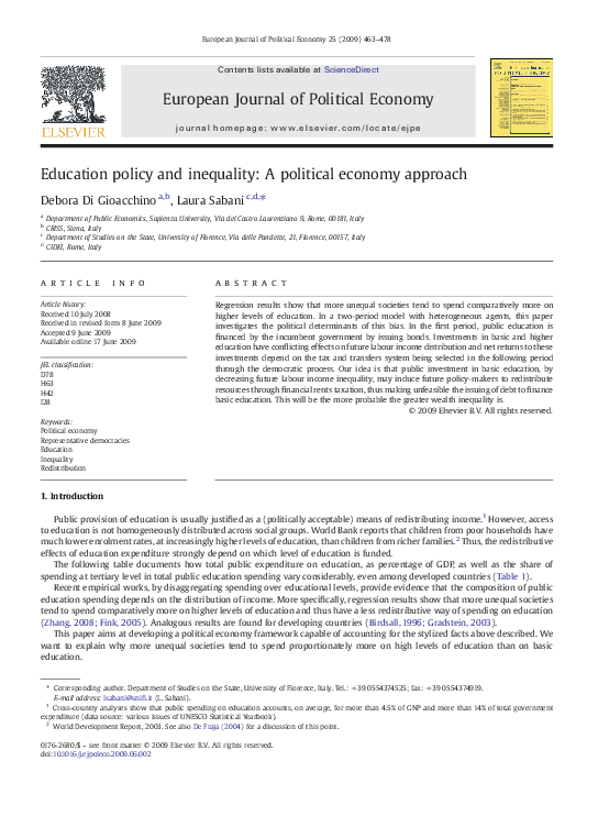 (PDF) Education policy and inequality: A political economy approach