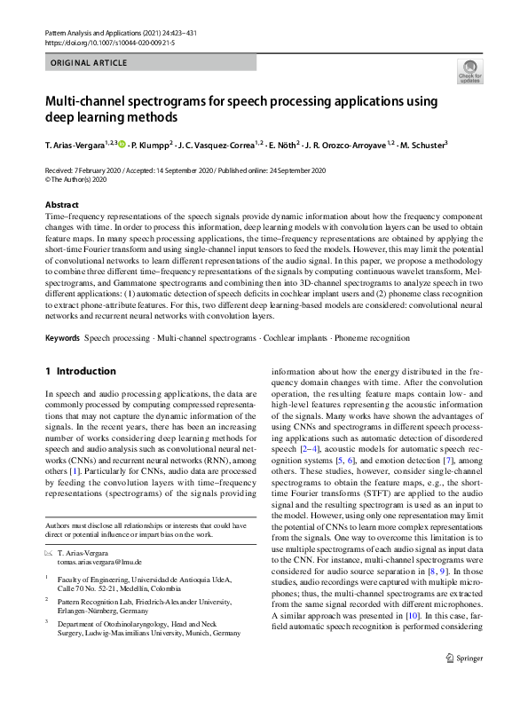 (PDF) Multi-channel spectrograms for speech processing applications using deep learning methods