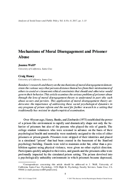 (PDF) Mechanisms of Moral Disengagement and Prisoner Abuse