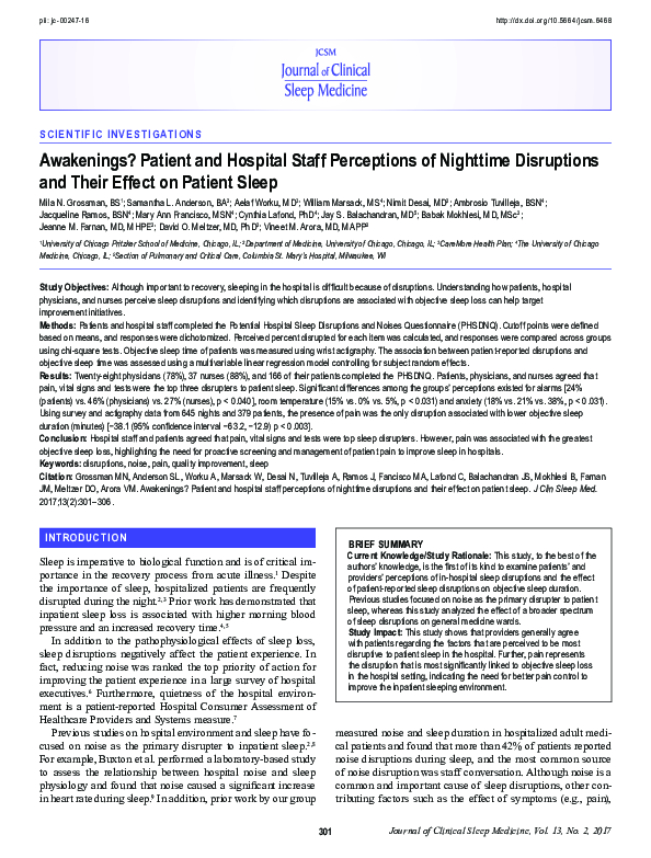 (PDF) Awakenings? Patient and Hospital Staff Perceptions of Nighttime ...