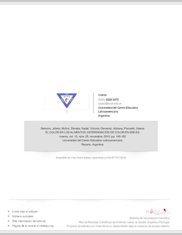 Pdf El Color En Los Alimentos Determinación De Color En Mieles