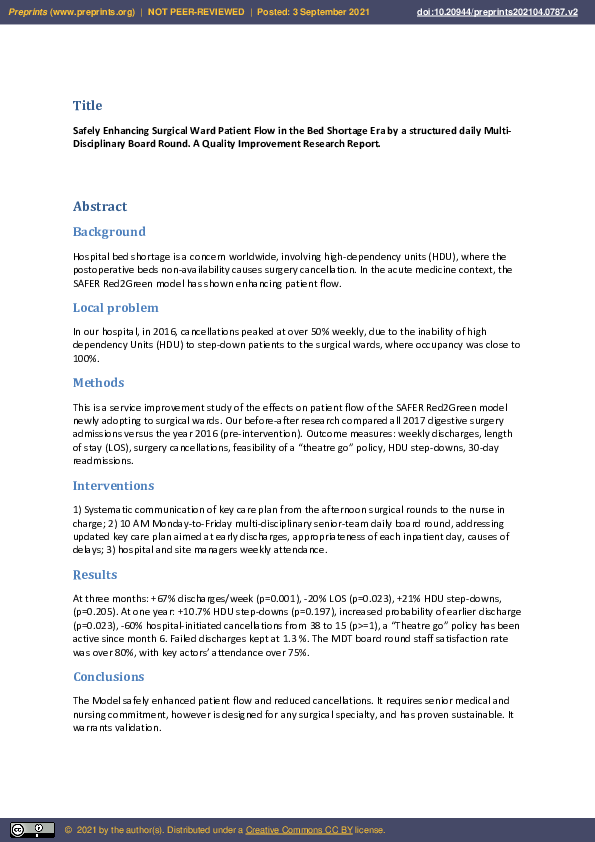 (PDF) Safely Enhancing Surgical Ward Patient Flow in the Bed Shortage ...