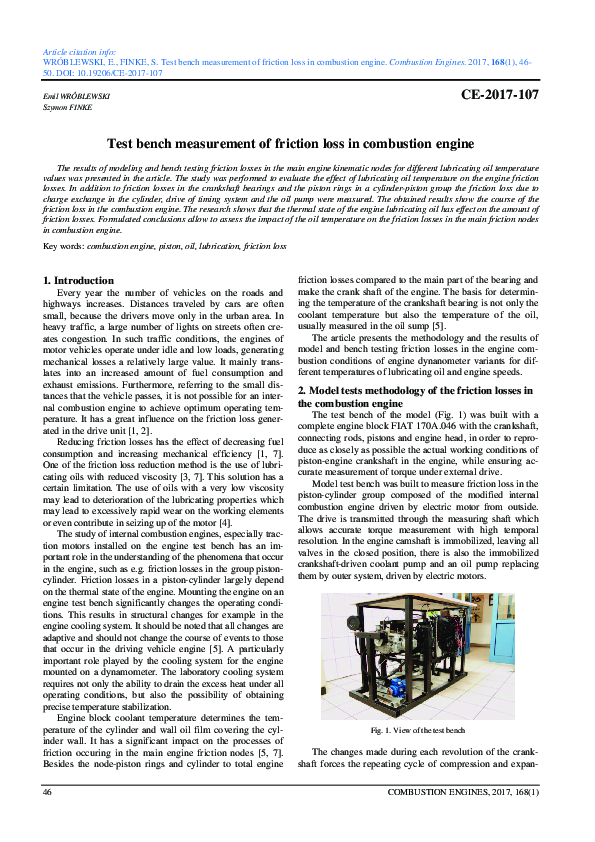 (PDF) Test bench measurement of friction loss in combustion engine