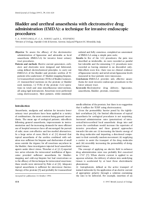 (PDF) Bladder and urethral anaesthesia with electromotive drug ...
