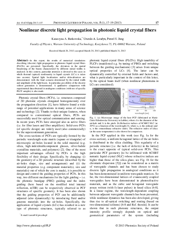 (PDF) Nonlinear discrete light propagation in photonic liquid crystal ...