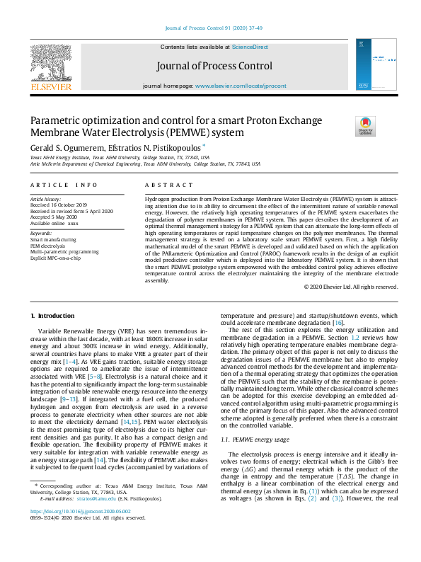(PDF) Parametric optimization and control for a smart Proton Exchange ...