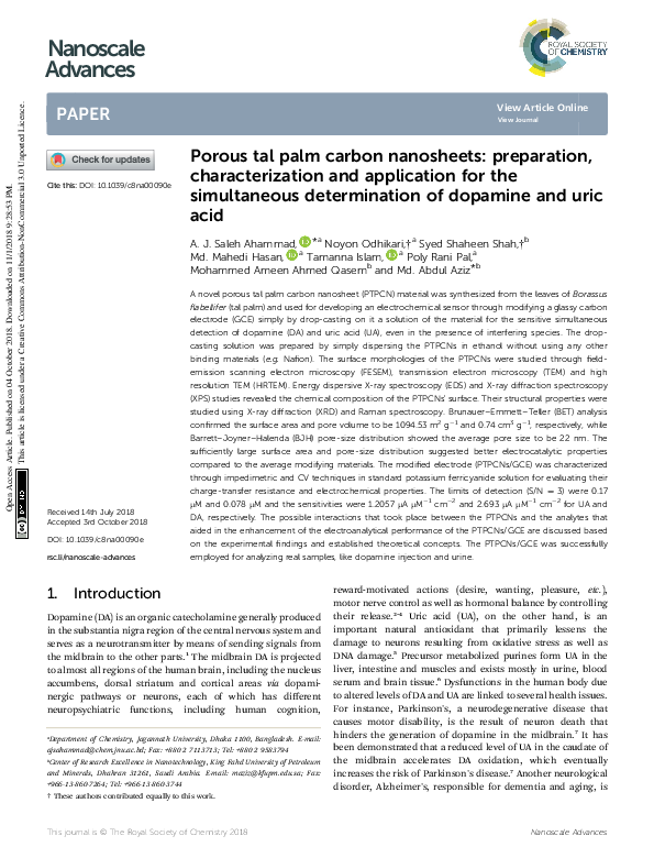 (PDF) Porous tal palm carbon nanosheets: preparation, characterization ...