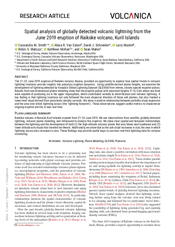 (PDF) Spatial analysis of globally detected volcanic lightning from the ...