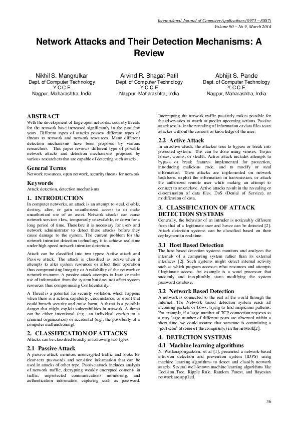 (PDF) Network Attacks and Their Detection Mechanisms: A Review