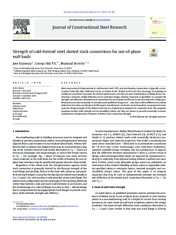 (PDF) Strength of cold-formed steel slotted track connections for out ...