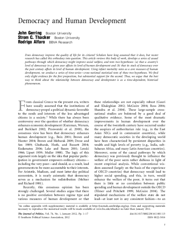 (PDF) Democracy and Human Development | Strom Thacker - Academia.edu