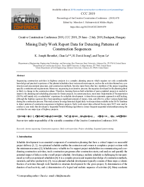 (PDF) Mining Daily Work Report Data for Detecting Patterns of Construction Sequences