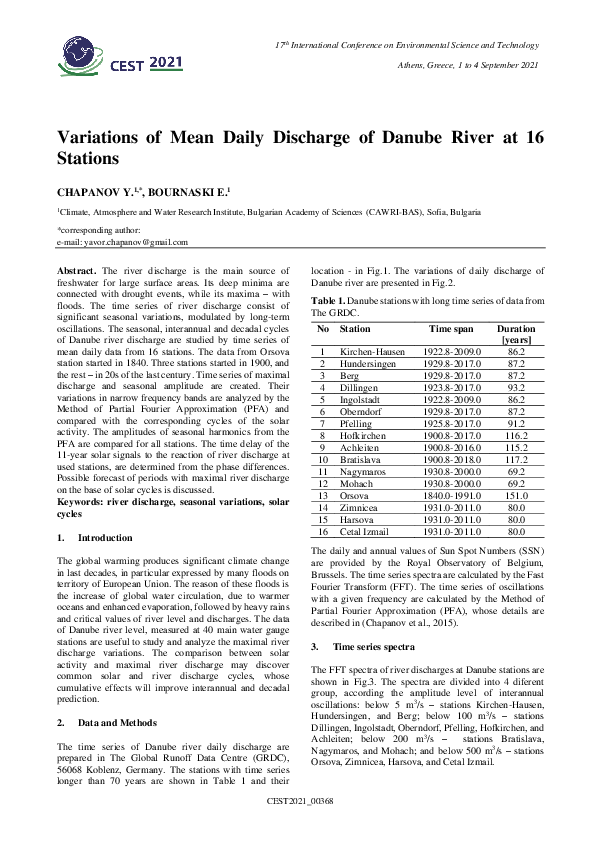 (PDF) Variations of mean daily discharge of Danube river at 16 stations
