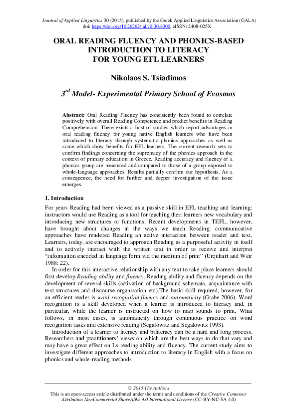 (PDF) Oral reading fluency and phonics-based introduction to literacy ...
