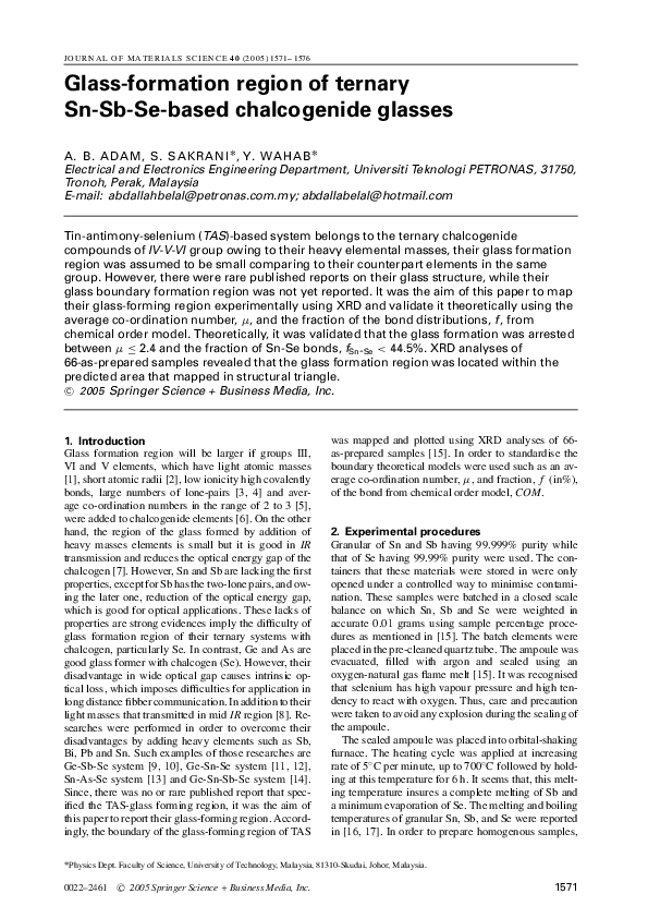 (PDF) Glass-formation region of ternary Sn?Sb?Se-based chalcogenide glasses
