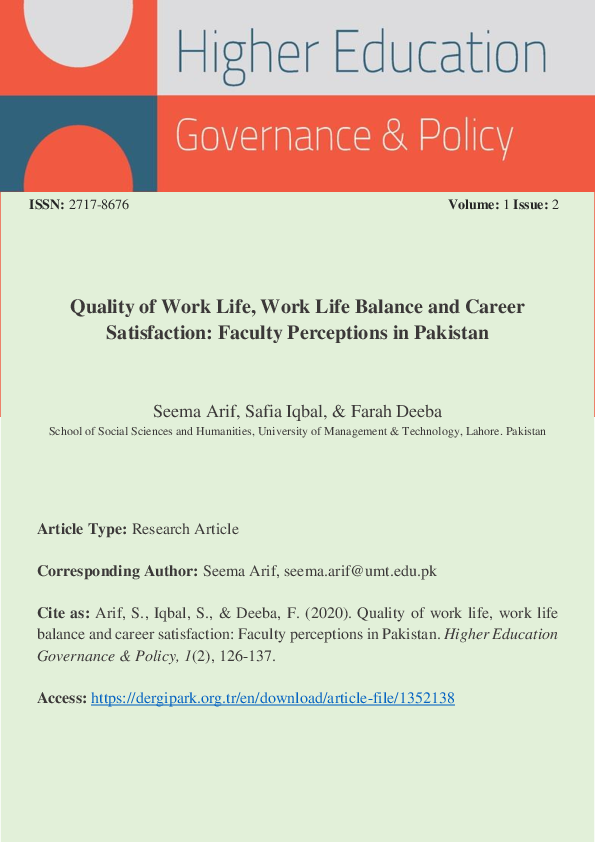 (PDF) Quality of Work Life, Work Life Balance and Career Satisfaction: Faculty Perceptions in ...