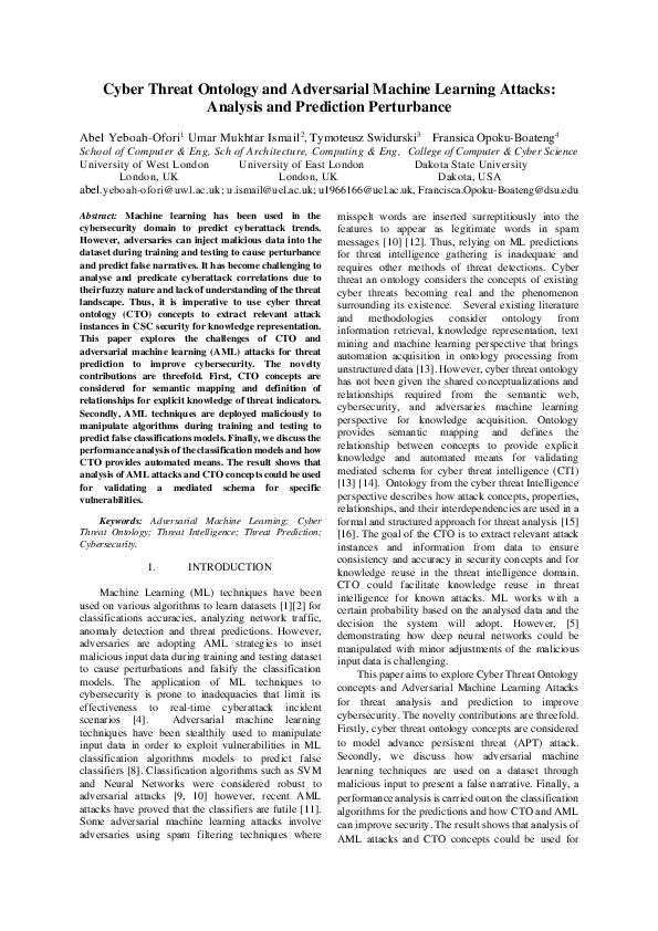 (PDF) Cyber Threat Ontology and Adversarial Machine Learning Attacks: Analysis and Prediction ...