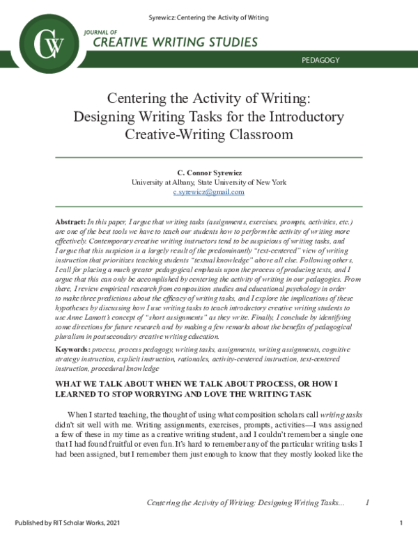 (PDF) Centering the Activity of Writing: Designing Writing Tasks for ...