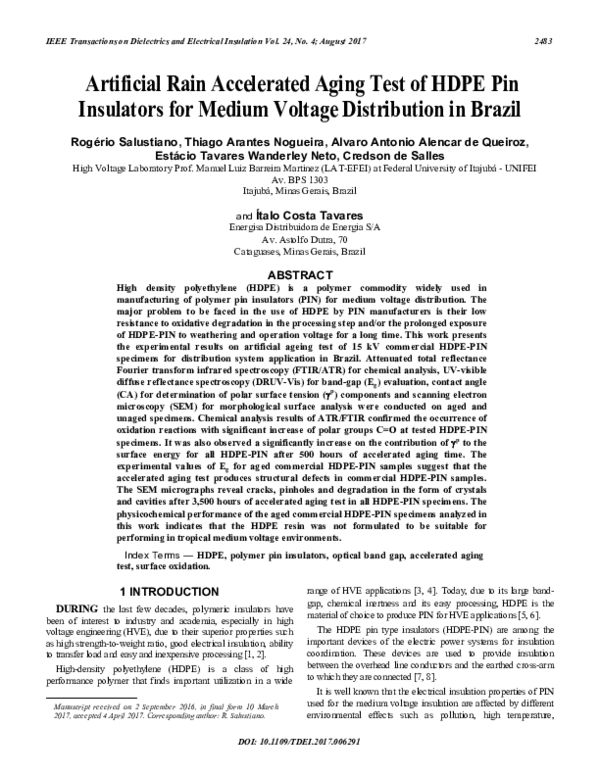 (PDF) Artificial rain accelerated aging test of HDPE pin insulators for ...