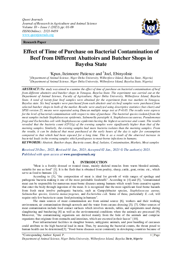 (PDF) Effect of Time of Purchase on Bacterial Contamination of Beef ...