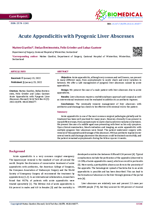 (PDF) Acute Appendicitis with Pyogenic Liver Abscesses