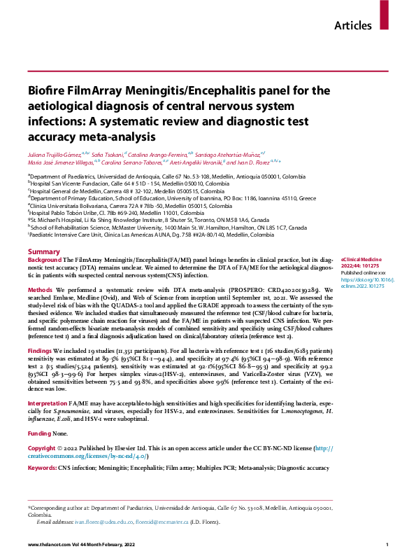 (PDF) Biofire FilmArray Meningitis/Encephalitis panel for the ...