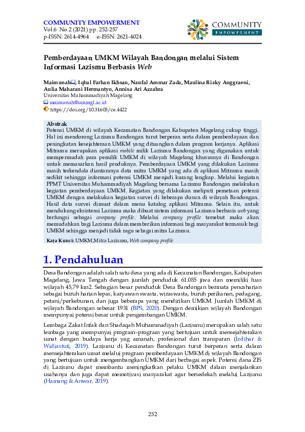 (PDF) Pemberdayaan UMKM Wilayah Bandongan melalui Sistem Informasi ...