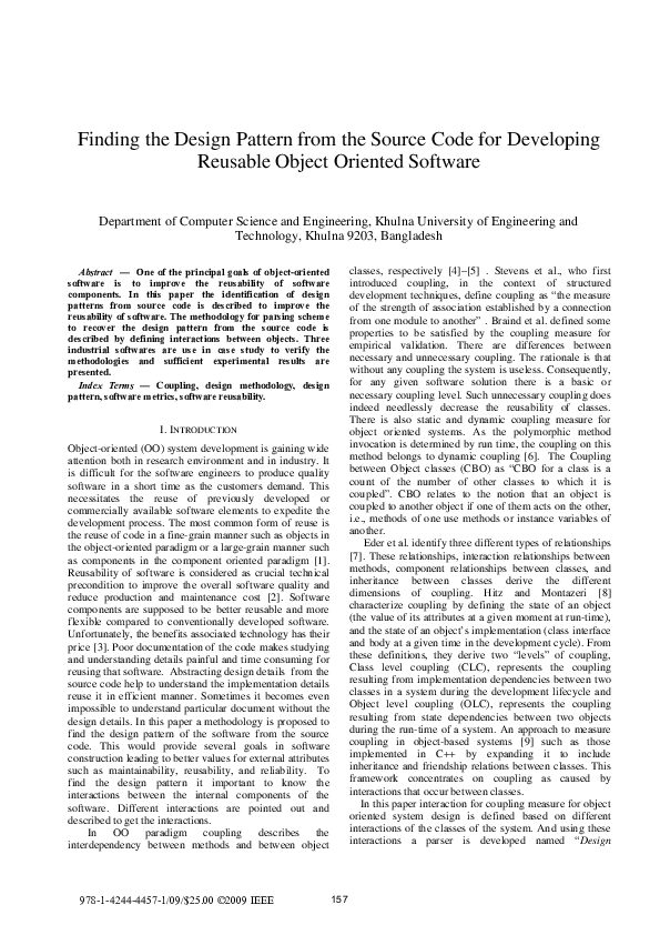 (PDF) Finding the design pattern from the source code for developing reusable object oriented ...