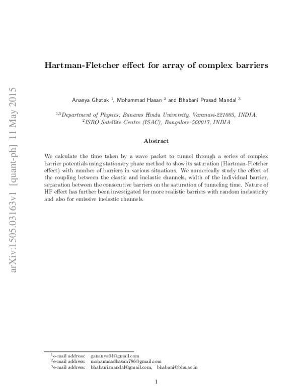 (PDF) Hartman-Fletcher effect for array of complex barriers | Mohammad ...