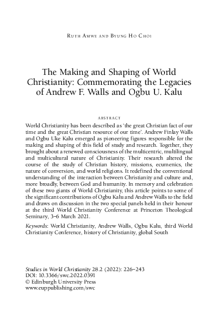 (PDF) The Making and Shaping of World Christianity: Commemorating the ...