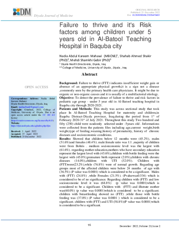 (PDF) Failure to thrive and it's Risk factors among children under 5 ...