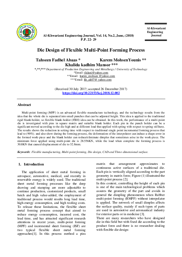 (PDF) Die Design of Flexible Multi-Point Forming Process