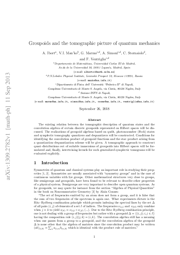 (PDF) Groupoids and the tomographic picture of quantum mechanics