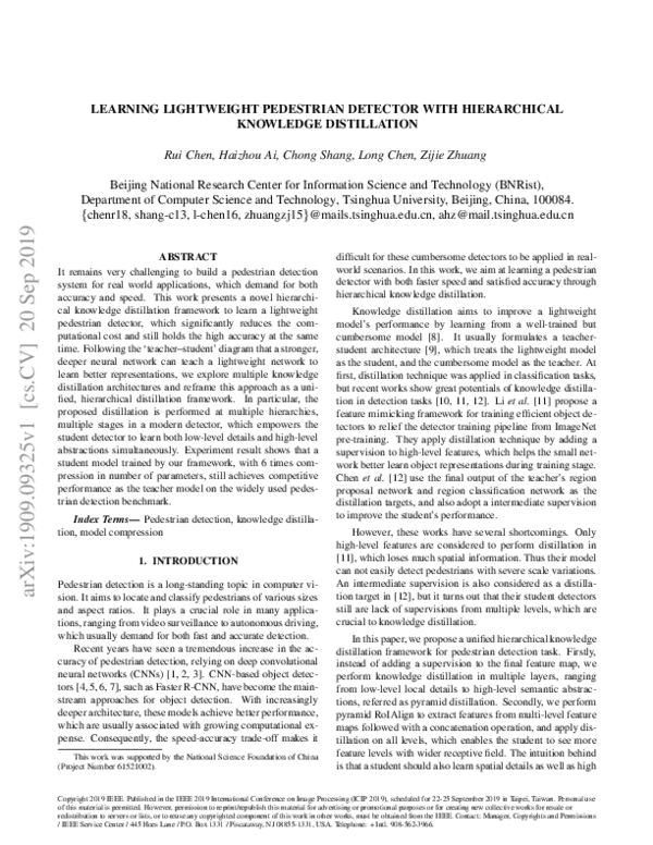 Pdf Learning Lightweight Pedestrian Detector With Hierarchical Knowledge Distillation