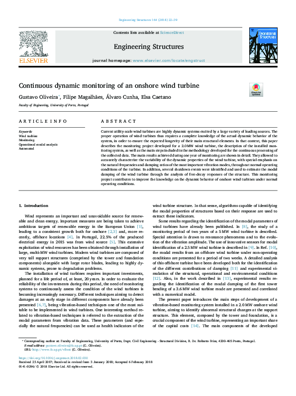 (PDF) Continuous dynamic monitoring of an onshore wind turbine