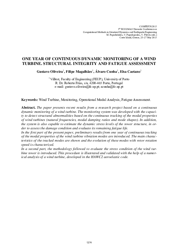 (PDF) One Year of Continuous Dynamic Monitoring of a Wind Turbine. Structural Integrity and ...