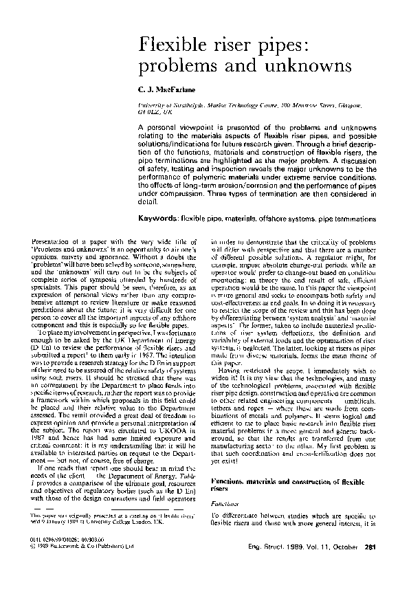 (PDF) Flexible riser pipes: problems and unknowns