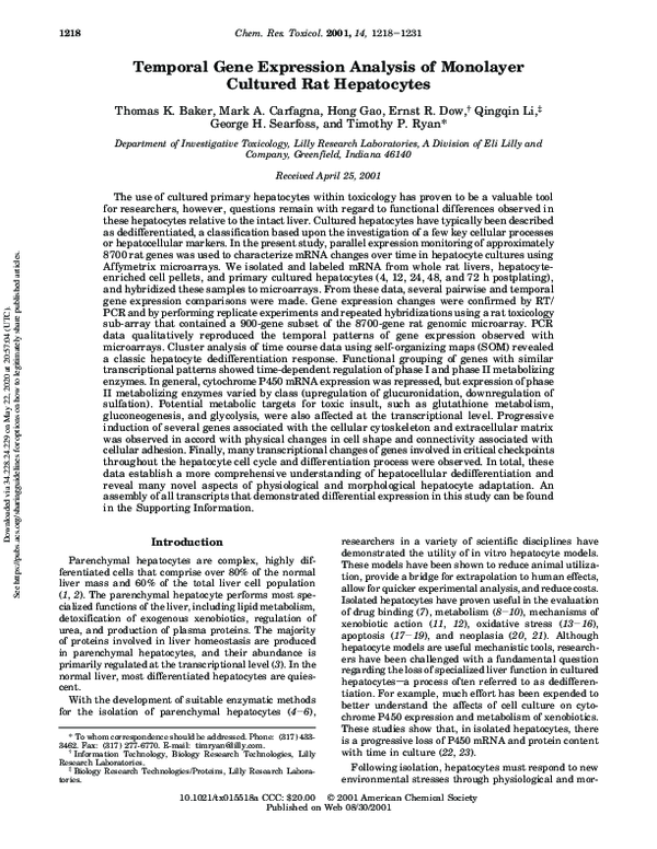 (PDF) Temporal Gene Expression Analysis of Monolayer Cultured Rat ...